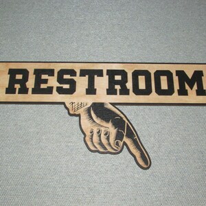 Restroom Sign With Left Ot Right Finger Pointing Down, Custom Made ...