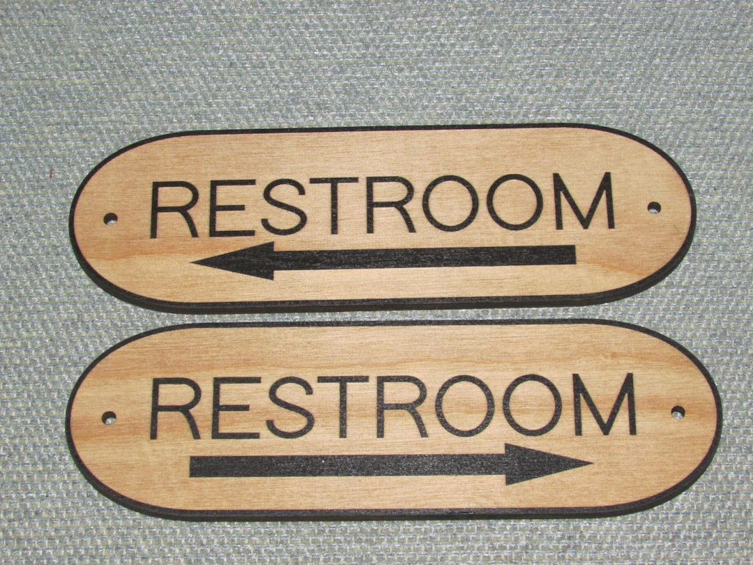 Restroom Arrow Direction Sign Natural Wood Color With Black Letters - Etsy