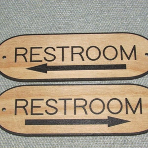 Restroom Arrow Direction Sign Natural Wood Color With Black Letters - Etsy
