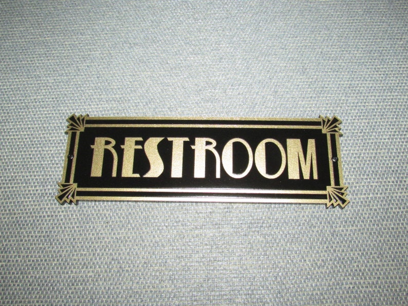 Restroom Sign Deco Style, Choice of Colors, Bathroom Door Sign - Etsy