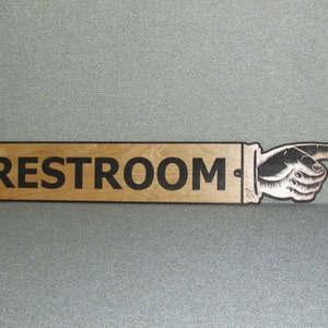 Large 24" Vintage Style Wooden Restroom Finger Right Pointing Sign Man ...