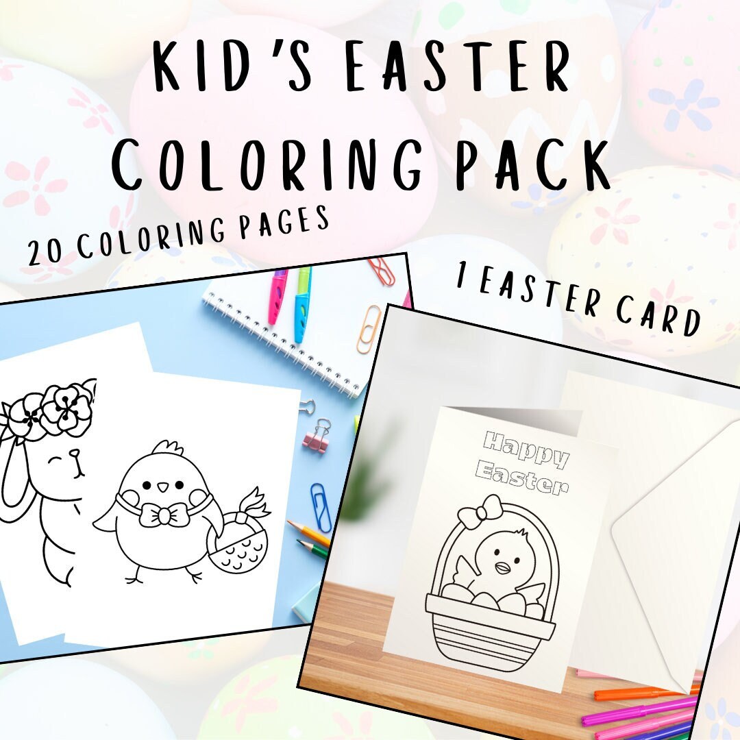 Fun Kids Easter Bundle: Card, Coloring Pages, Bunny Ears Cutout - Etsy