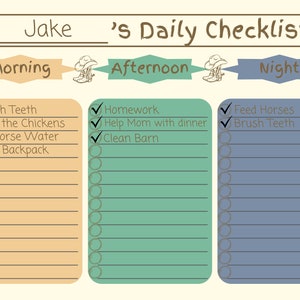 Chore Chart Daily Printable Checklist for Kids, Farm or Ranch Theme ...