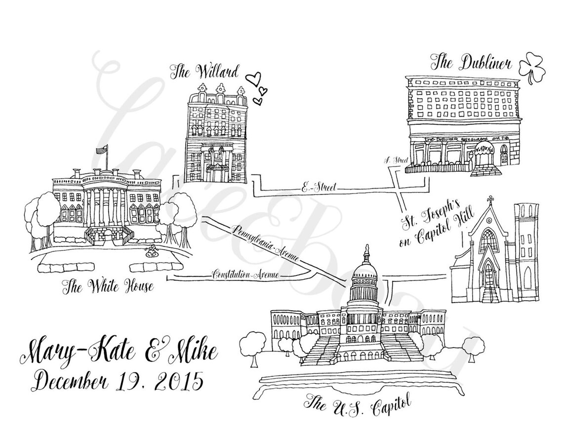 Our Story Map Custom Hand Drawn Wedding Map Printable Map | Etsy