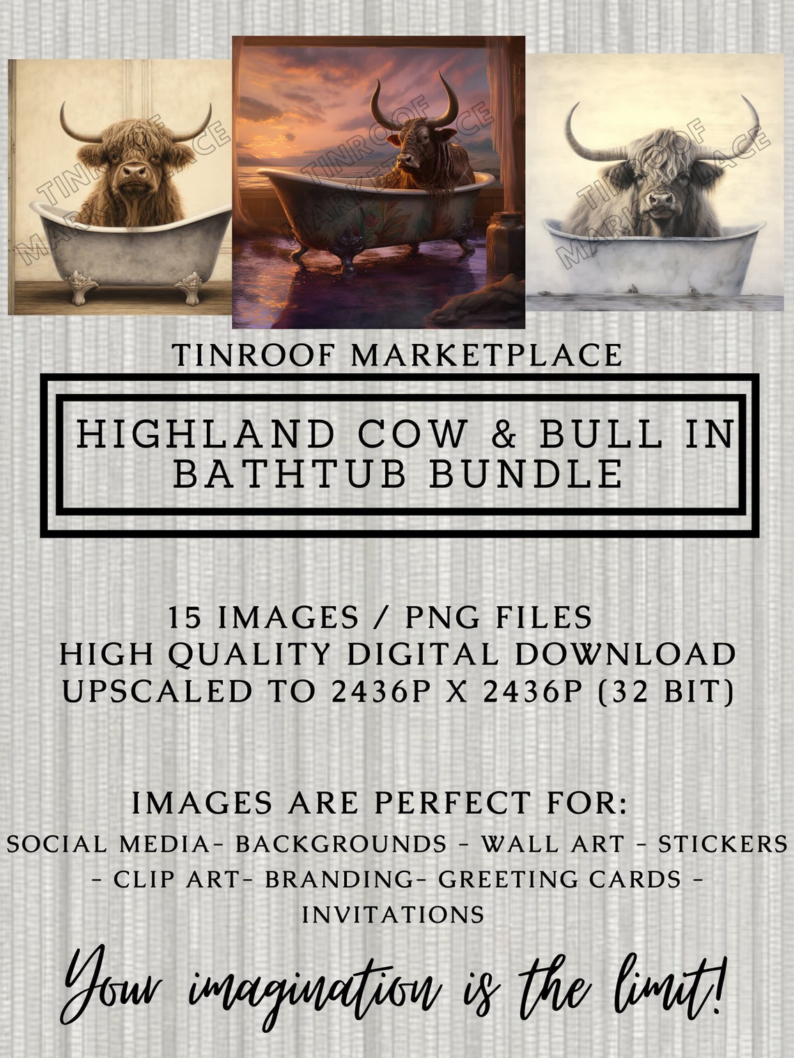 Highland Cow in Tub, Clip Art Bundle, 15 High Quality Images, PNG Files ...