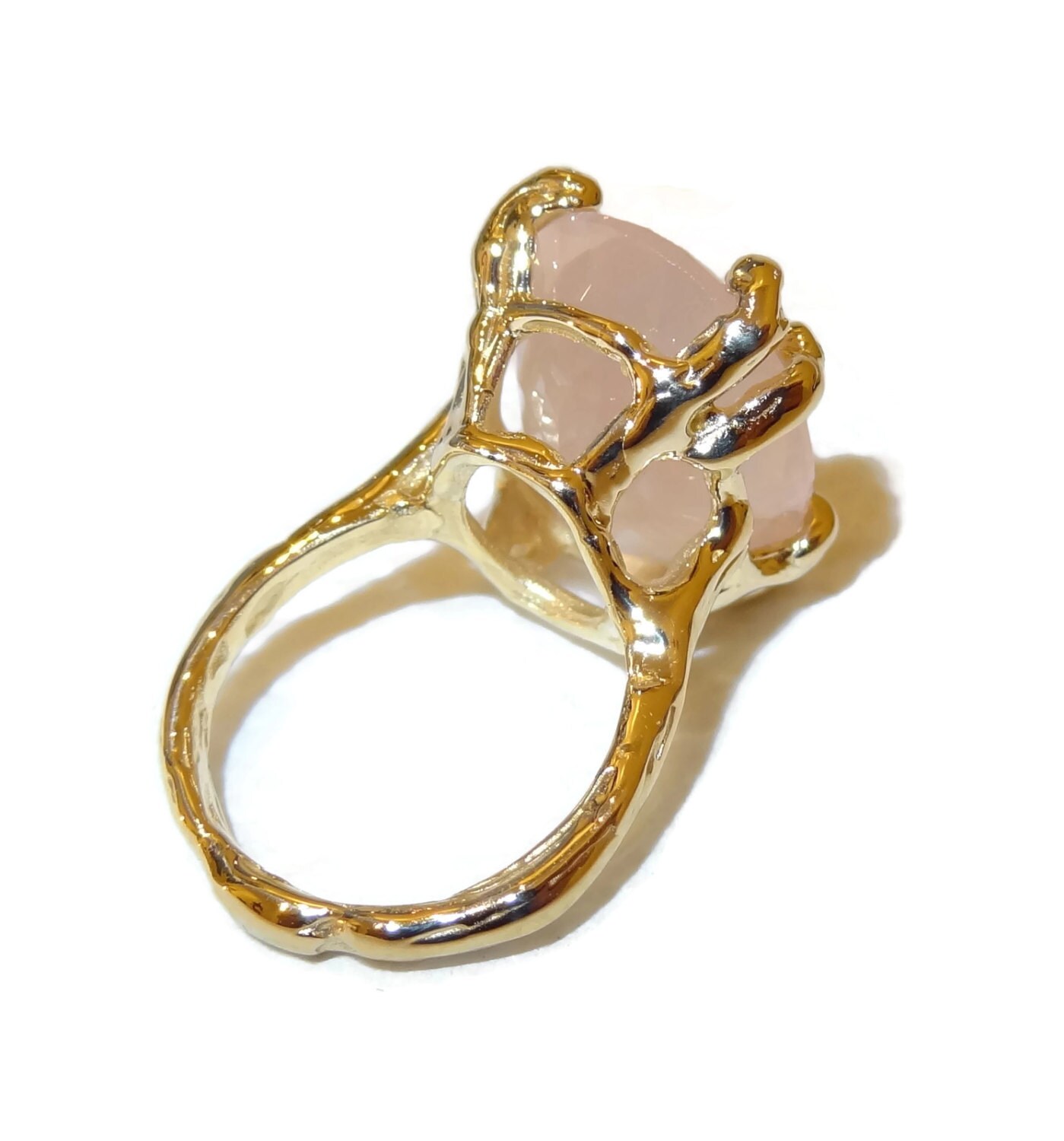 Rose Quartz With Diamonds in a Solid Gold Ring - Etsy