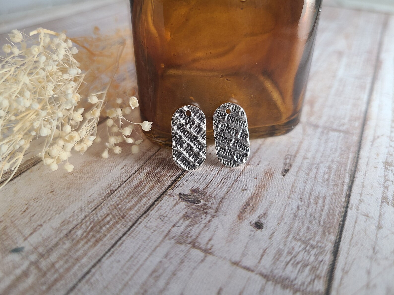 Artisan Fine Silver Earring Charms Drops With Words Earring Pair Silver ...