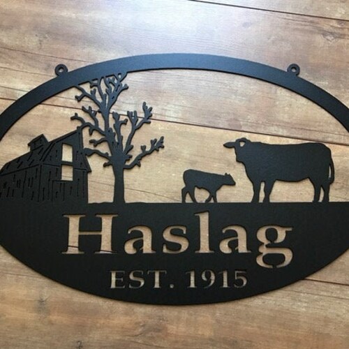 Metal FARM SIGN Barn Tractor and Cows Personalized - Etsy