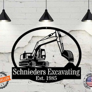Personalized Excavator Construction Metal Wall Art, Custom Excavator ...