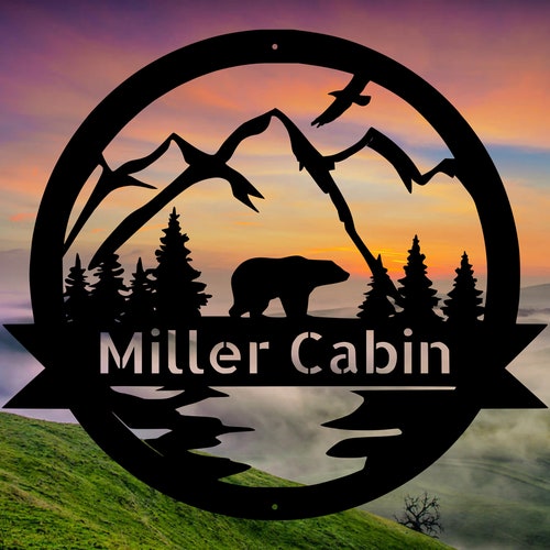 Bear Personalized Metal Sign Bear in Woods Cabin Sign Family - Etsy