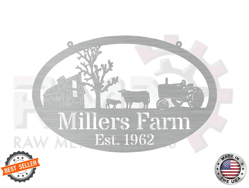 Metal FARM SIGN Barn Tractor and Cows Personalized - Etsy