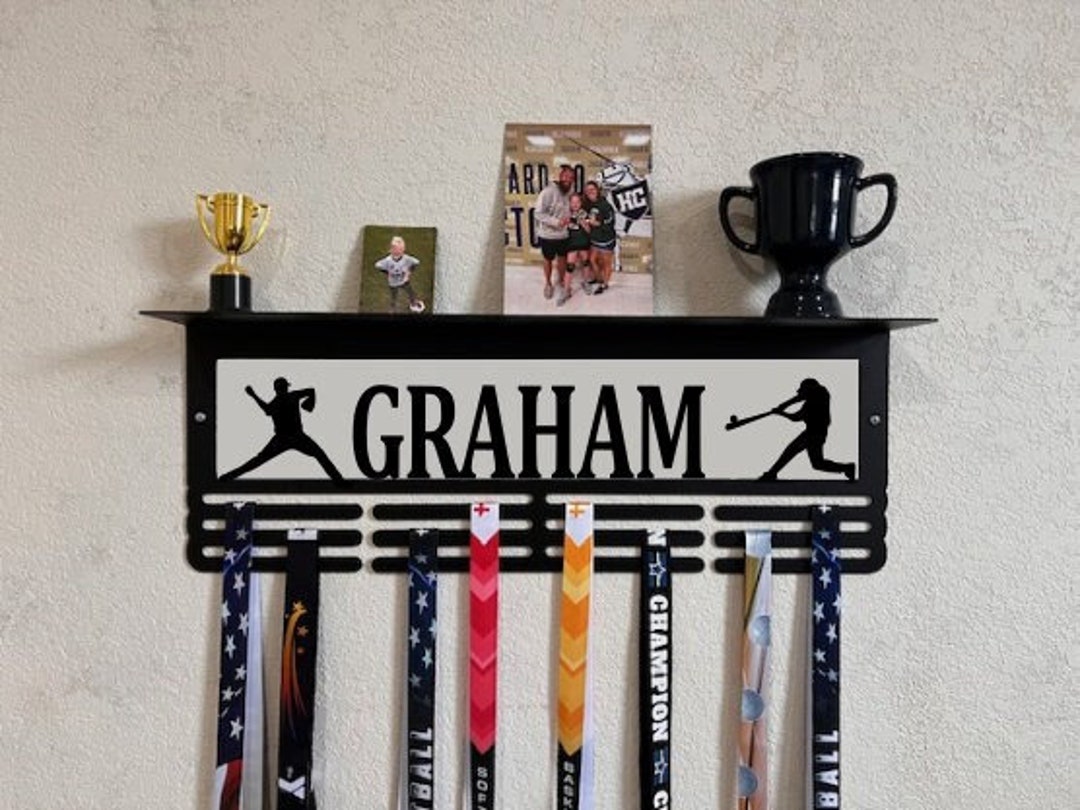 Baseball Custom Name Trophy Shelf and Medal Hanger - Medal Holder ...