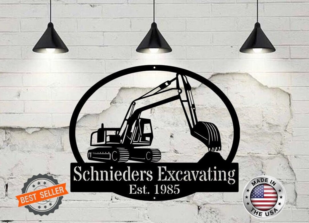 Personalized Excavator Construction Metal Wall Art, Custom Excavator ...