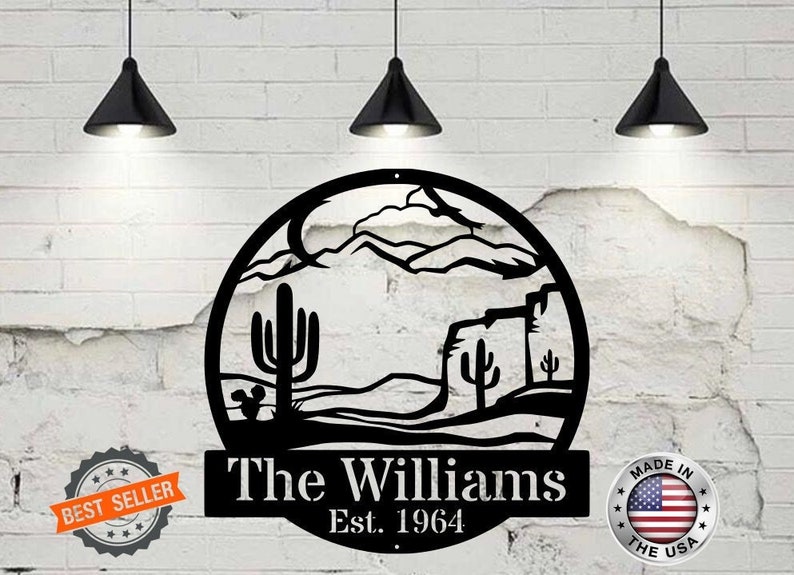 Personalized Cactus Metal Sign, Cactus Monogram Sign, Cactus Wall Decor ...