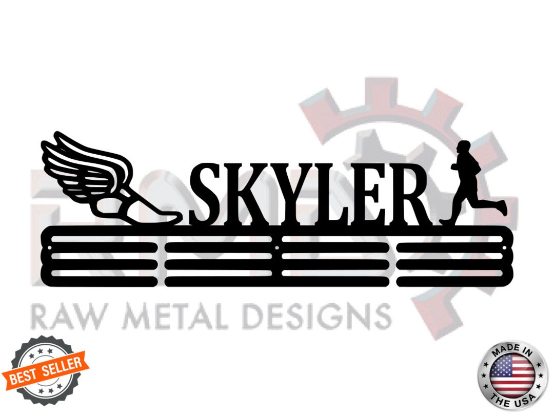 Track and Field With Male Runner Custom Name- Medal Hanger Holder ...