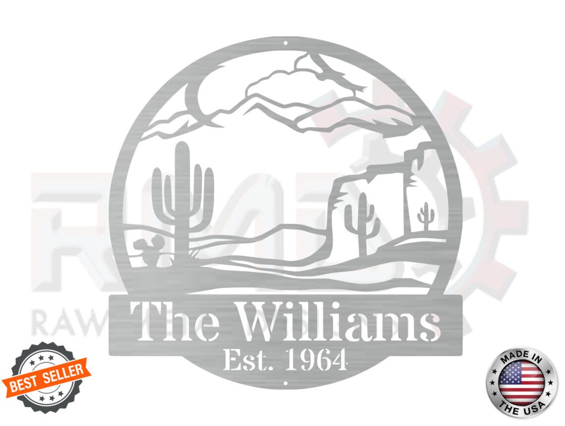 Personalized Cactus Metal Sign, Cactus Monogram Sign, Cactus Wall Decor ...