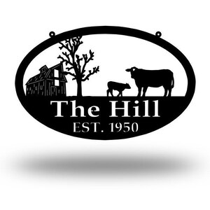 Metal FARM SIGN ,barn and Cow Personalized Family Name Metal Sign ...