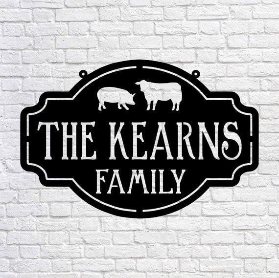 Metal FARM SIGN Cow and Pig Personalized Family Name Metal - Etsy