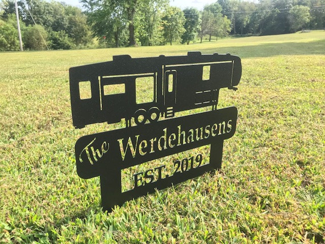 Camping Yard Sign - Personalized Camper Sign , Metal Campground Signs ...