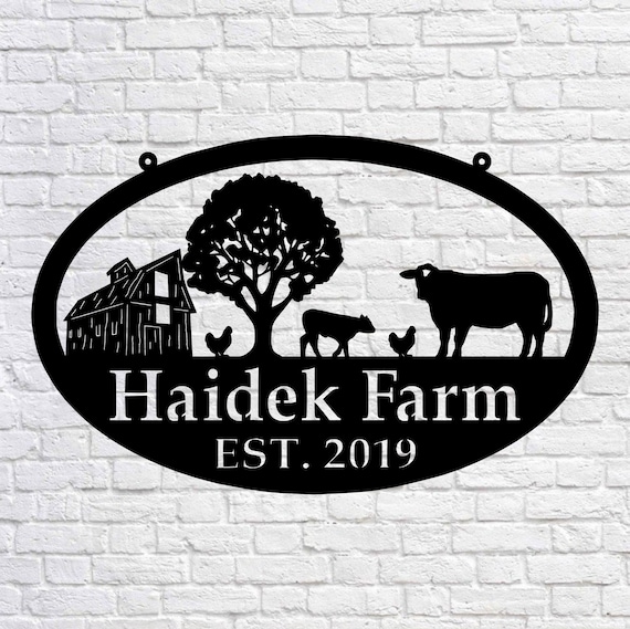 Metal FARM SIGN barn and Cow and Chickens Personalized - Etsy