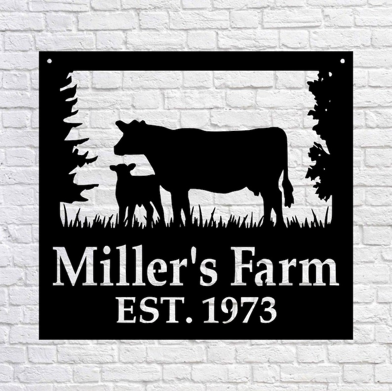 Metal FARM SIGN , Custom Cow and Calf Sign - Personalized Family Name ...