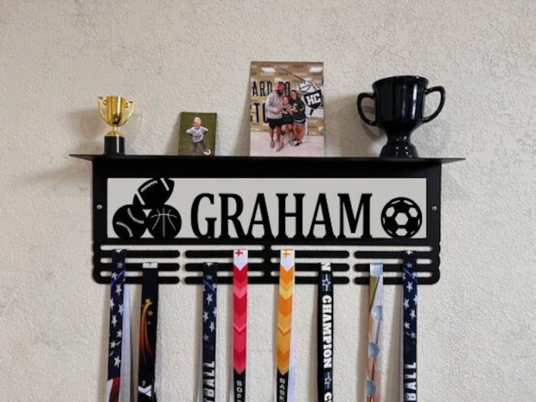 Soccer, Football, Baseball, and Basketball Custom Name Trophy Shelf and ...