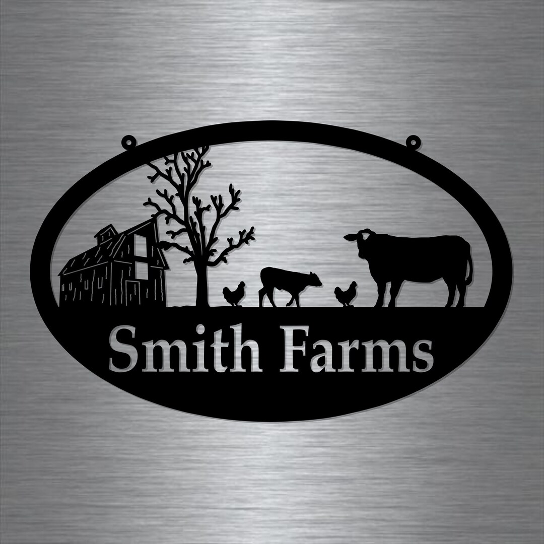 Metal FARM SIGN ,barn and Cow and Chickens - Personalized Family Name ...