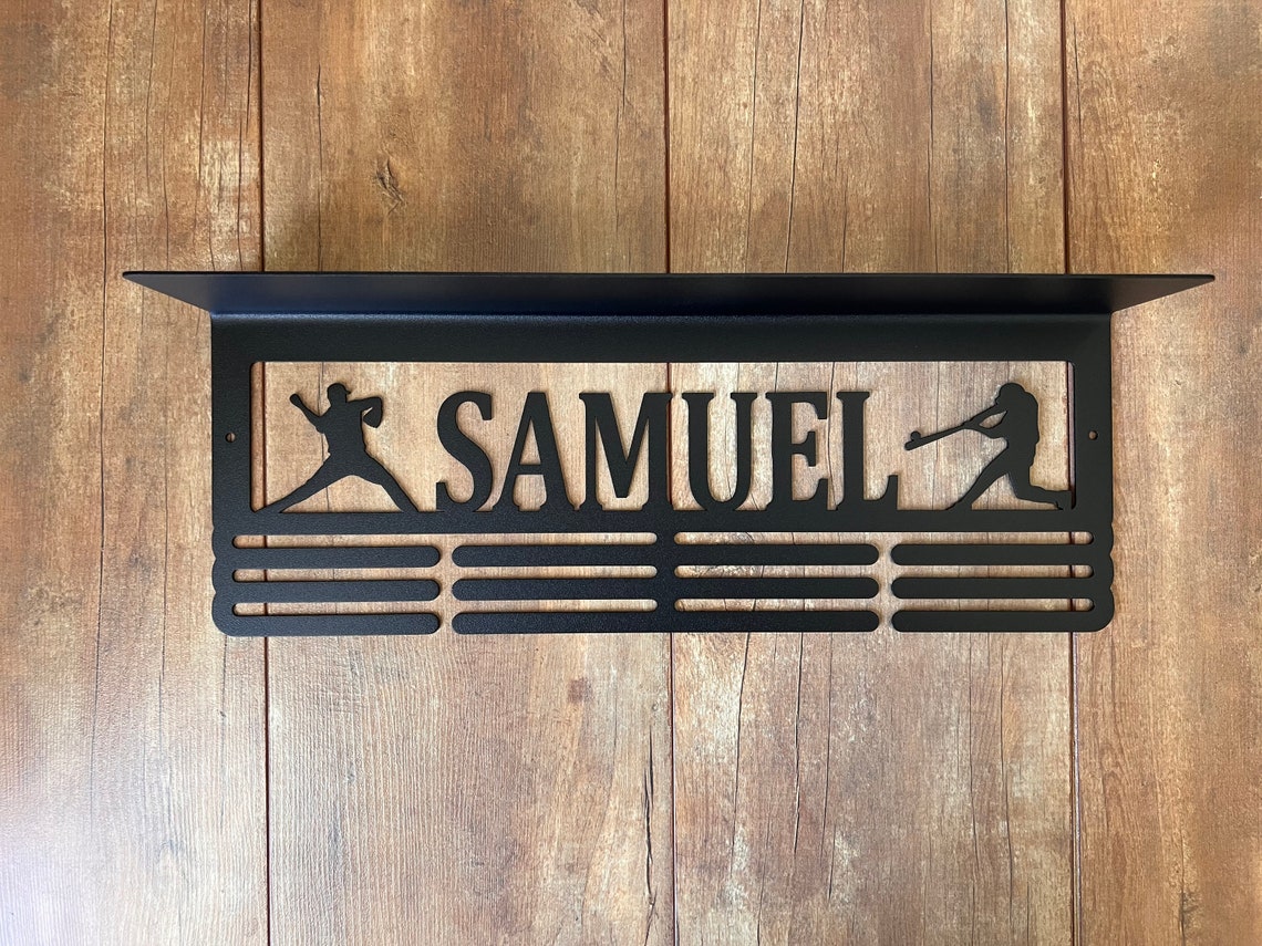 Baseball Custom Name Trophy Shelf and Medal Hanger - Medal Holder ...