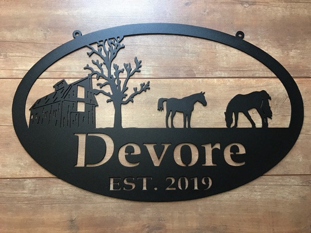 Metal FARM SIGN Barn and Horse - Personalized Family Name Metal Sign ...