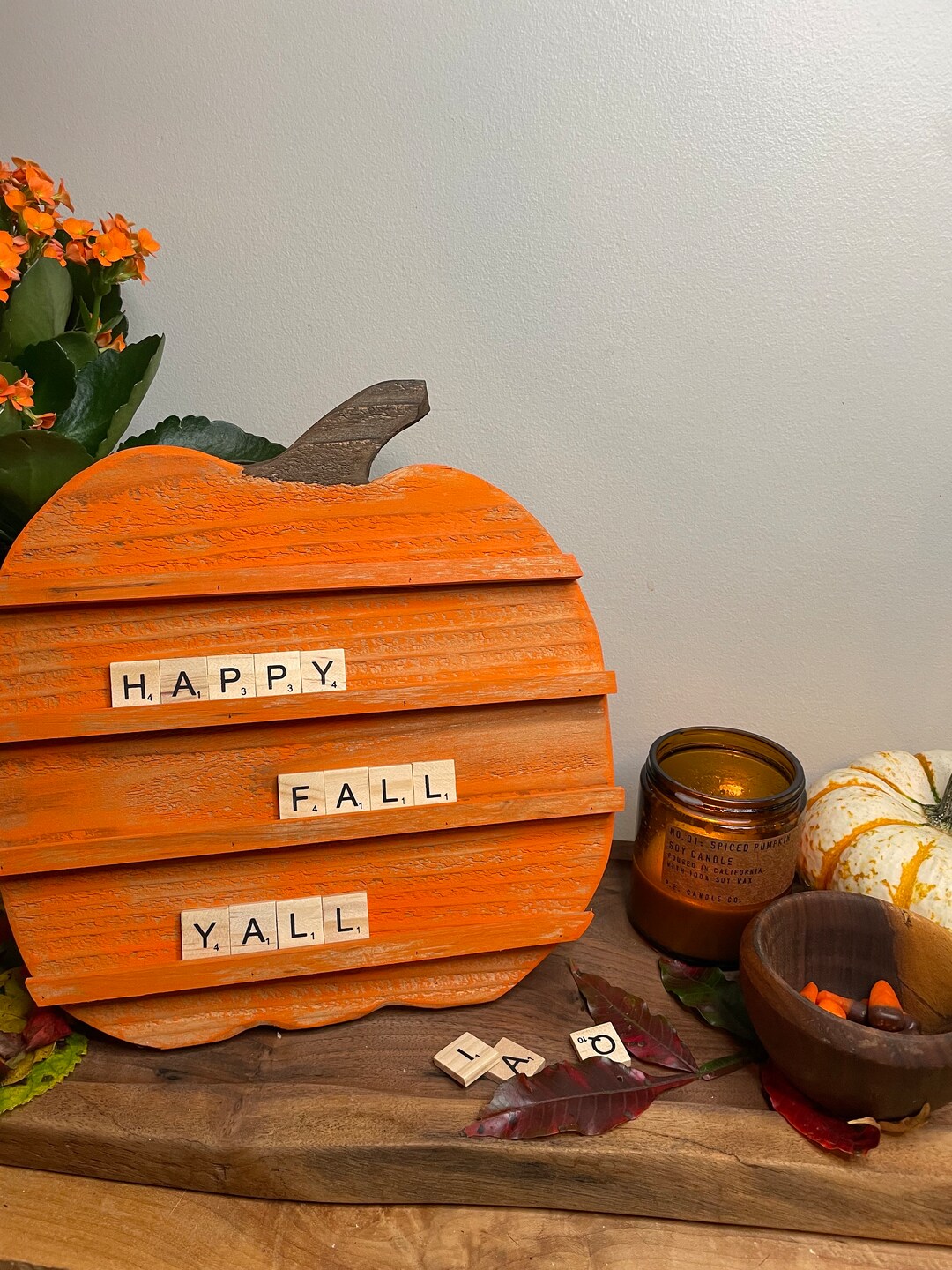 Pumpkin Message Board 10"x10.75" | Scrabble Letter Board | Cedar Wood ...