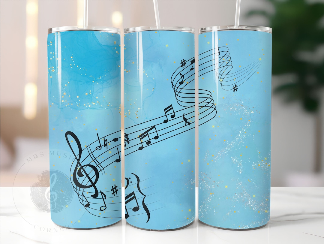 Sparkly Music Notes Tumbler Wrap, Blue 20 Oz Skinny Tumbler Sublimation ...