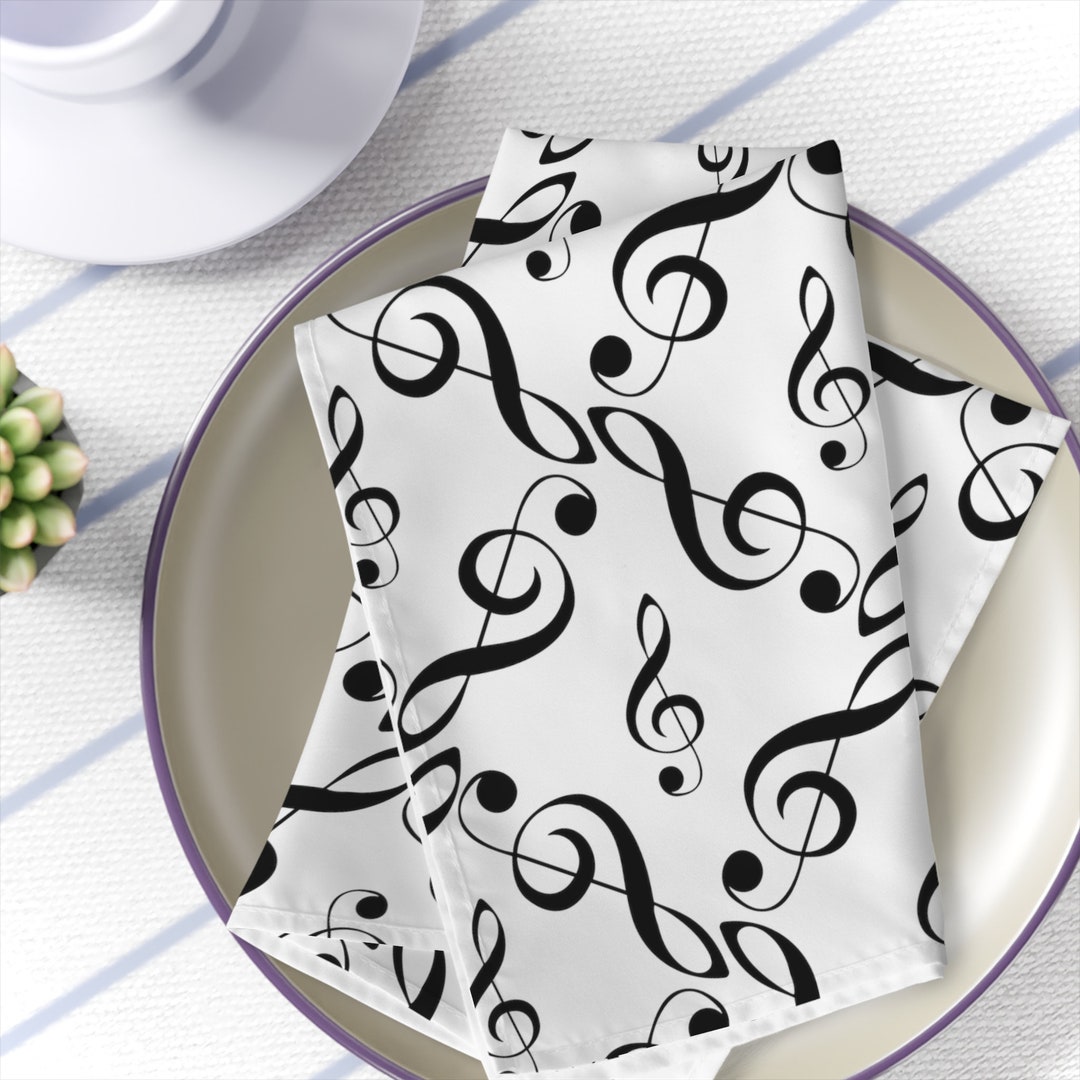 Treble Clef Music Design Set of 4 White Napkins, Music Lover and ...