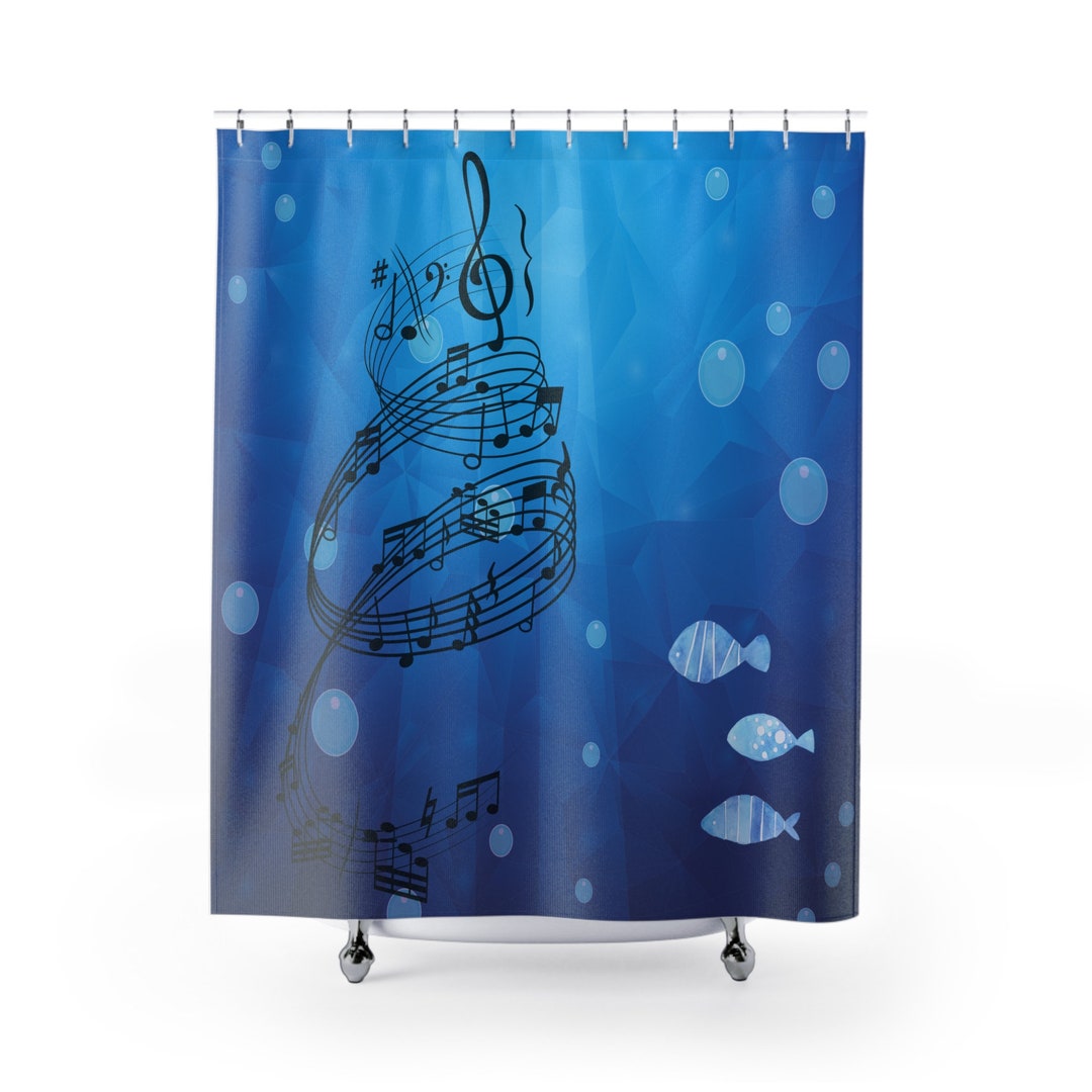 Music Notes Shower Curtain: Blue Ocean Fish Polyester Bathroom Decor - Etsy