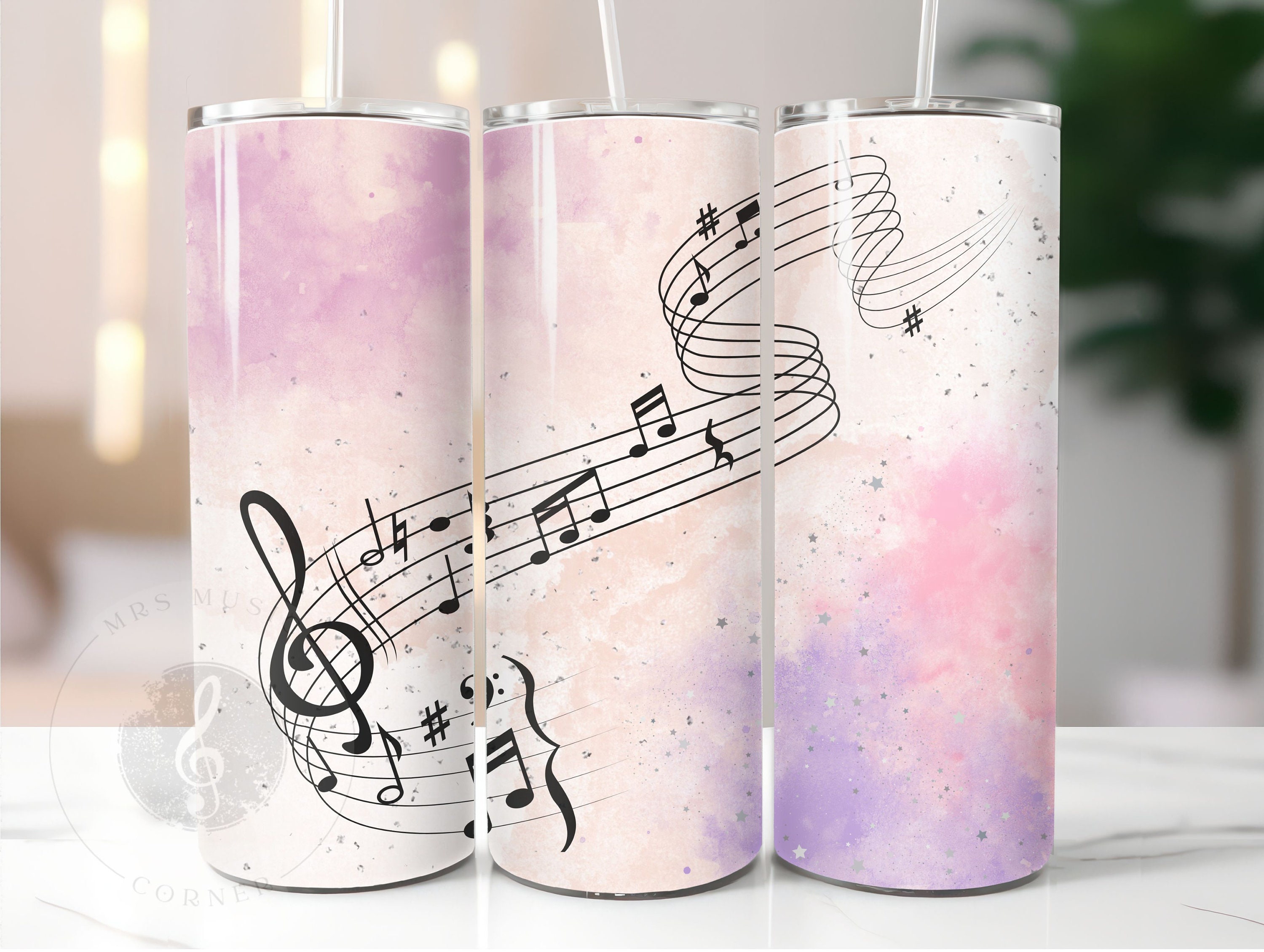 Sparkly Music Notes Tumbler Wrap, Purple 20 Oz Skinny Tumbler ...
