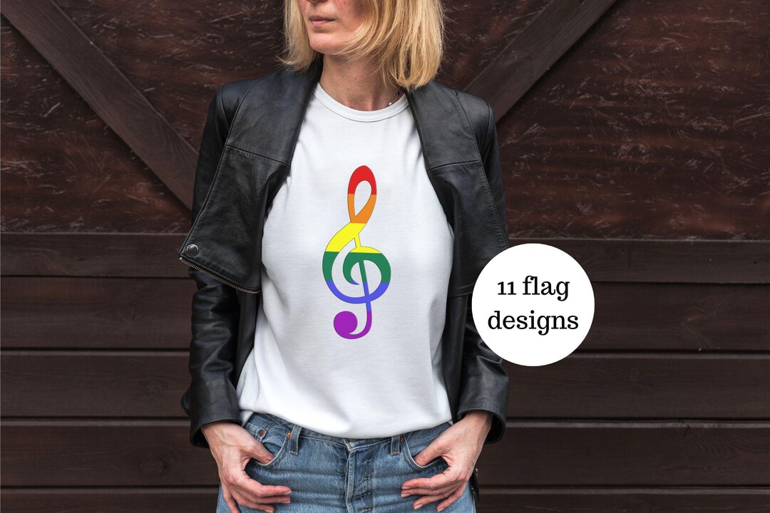 Rainbow Music Treble Clef T-shirt, LGBTQIA+ Lesbian Gay Asexual Pride ...