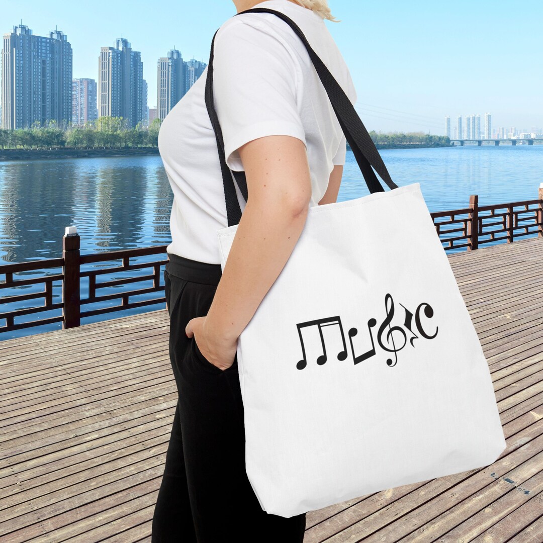 Music Notes Tote Bag, Practical Stylish Sheet Music Shoulder Black Bag ...