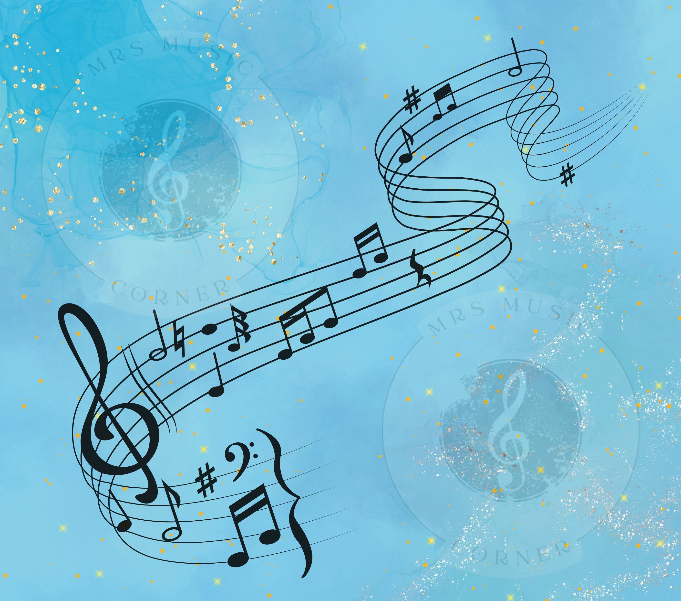 Sparkly Music Notes Tumbler Wrap, Blue 20 Oz Skinny Tumbler Sublimation ...