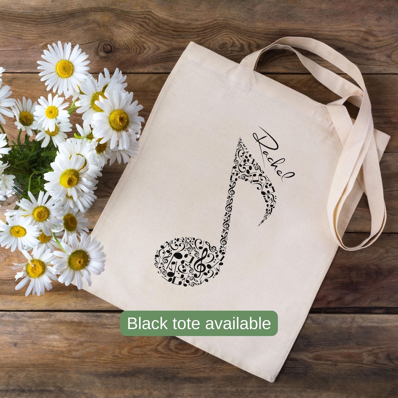 Personalized Music Notes Tote Bag, Custom Name Music Gift, Cute Canvas ...