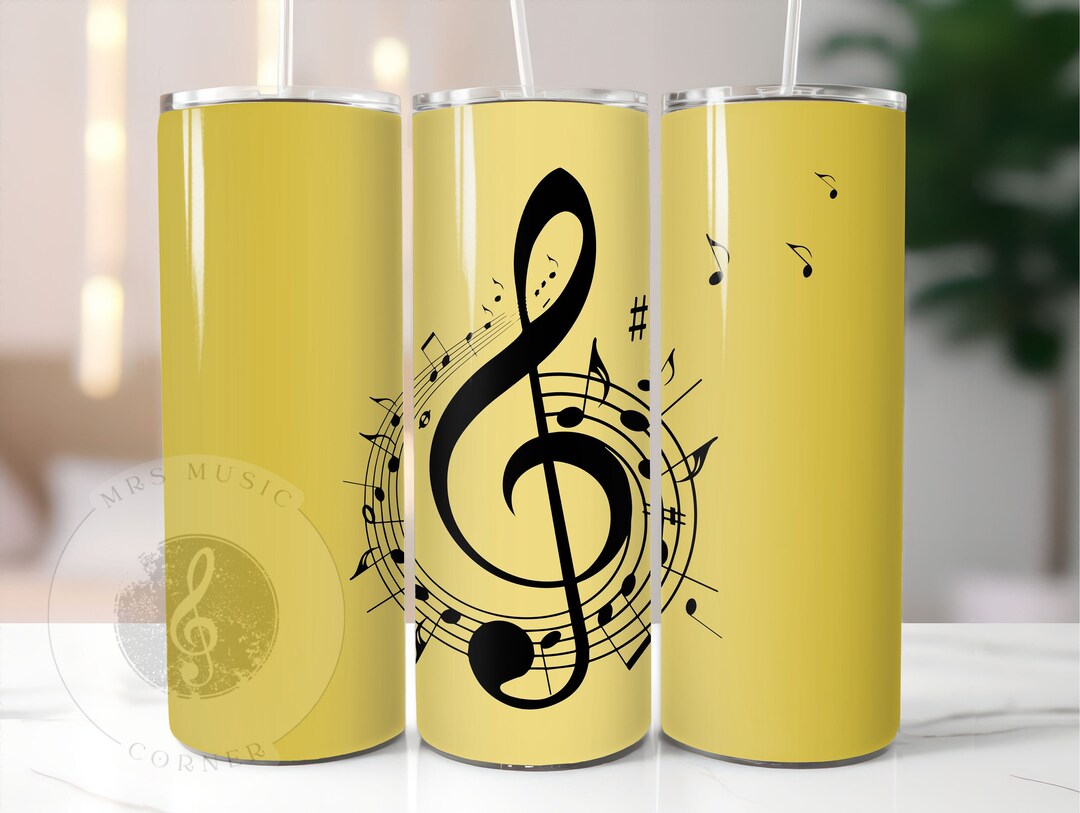 Treble Clef Tumbler Wrap: Gold Music Notes, 20oz Skinny Tumbler ...
