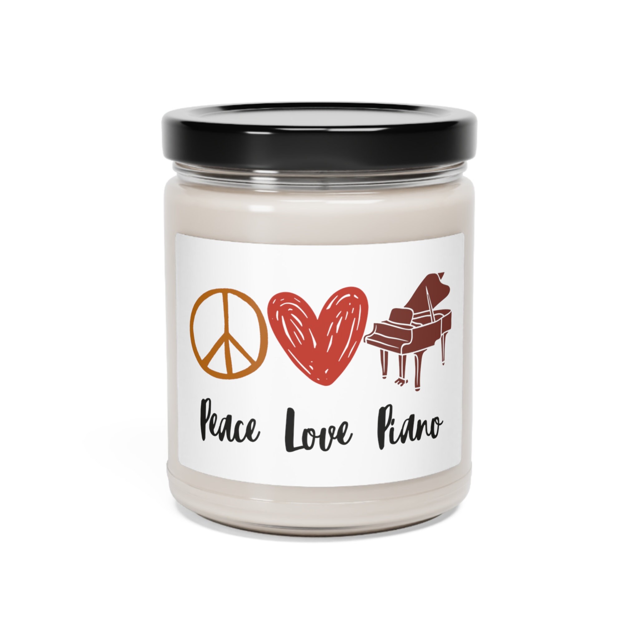 Cute Peace Love Piano 9oz Scented Soy Wax Candle, Glass Jar Party Favor ...