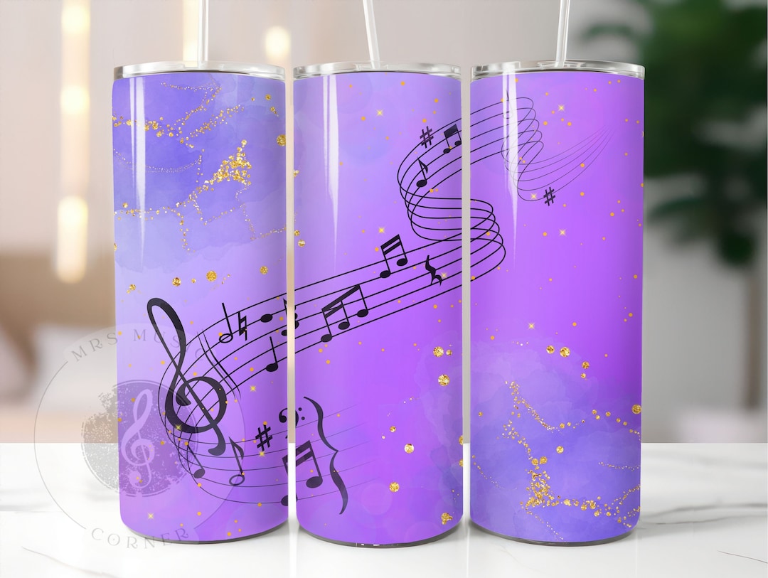 Sparkly Music Notes Tumbler Wrap, Purple 20 Oz Skinny Tumbler ...