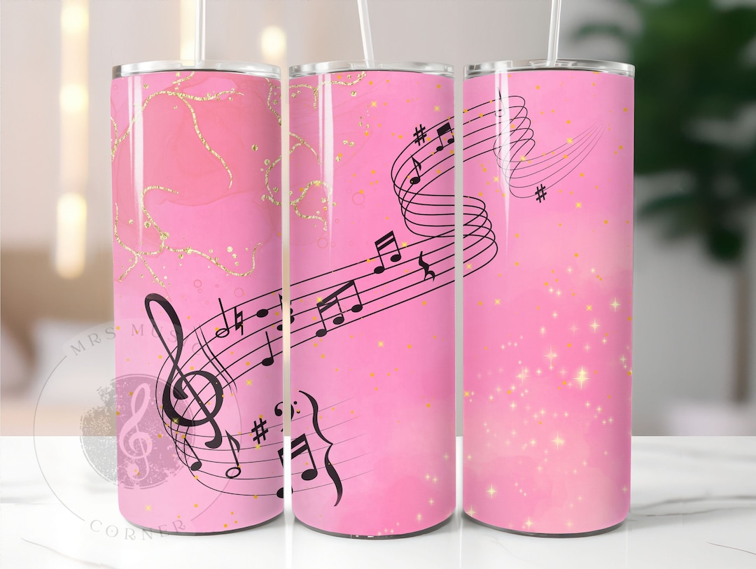 Sparkly Music Notes Tumbler Wrap, Pink 20 Oz Skinny Tumbler Sublimation ...