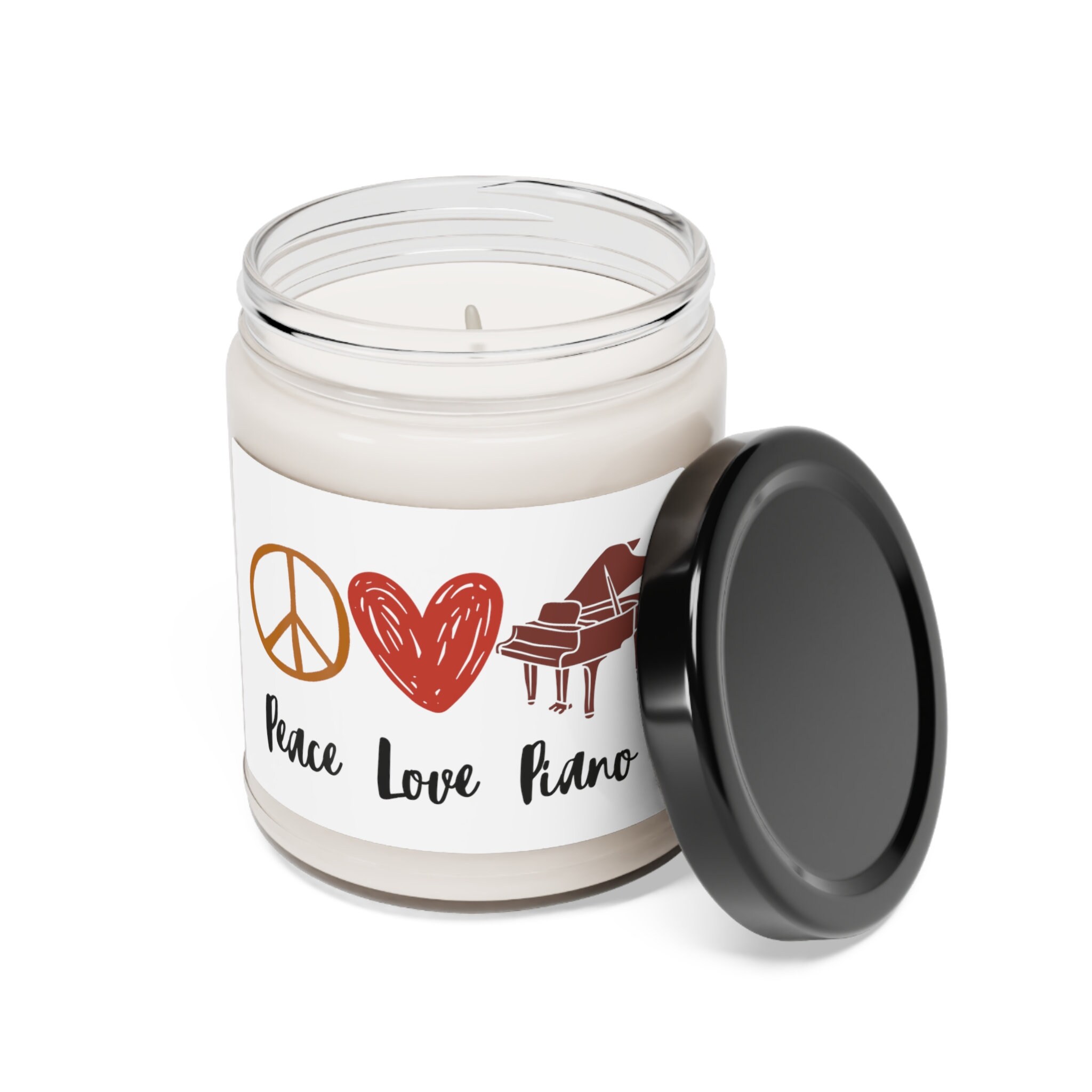 Cute Peace Love Piano 9oz Scented Soy Wax Candle, Glass Jar Party Favor ...