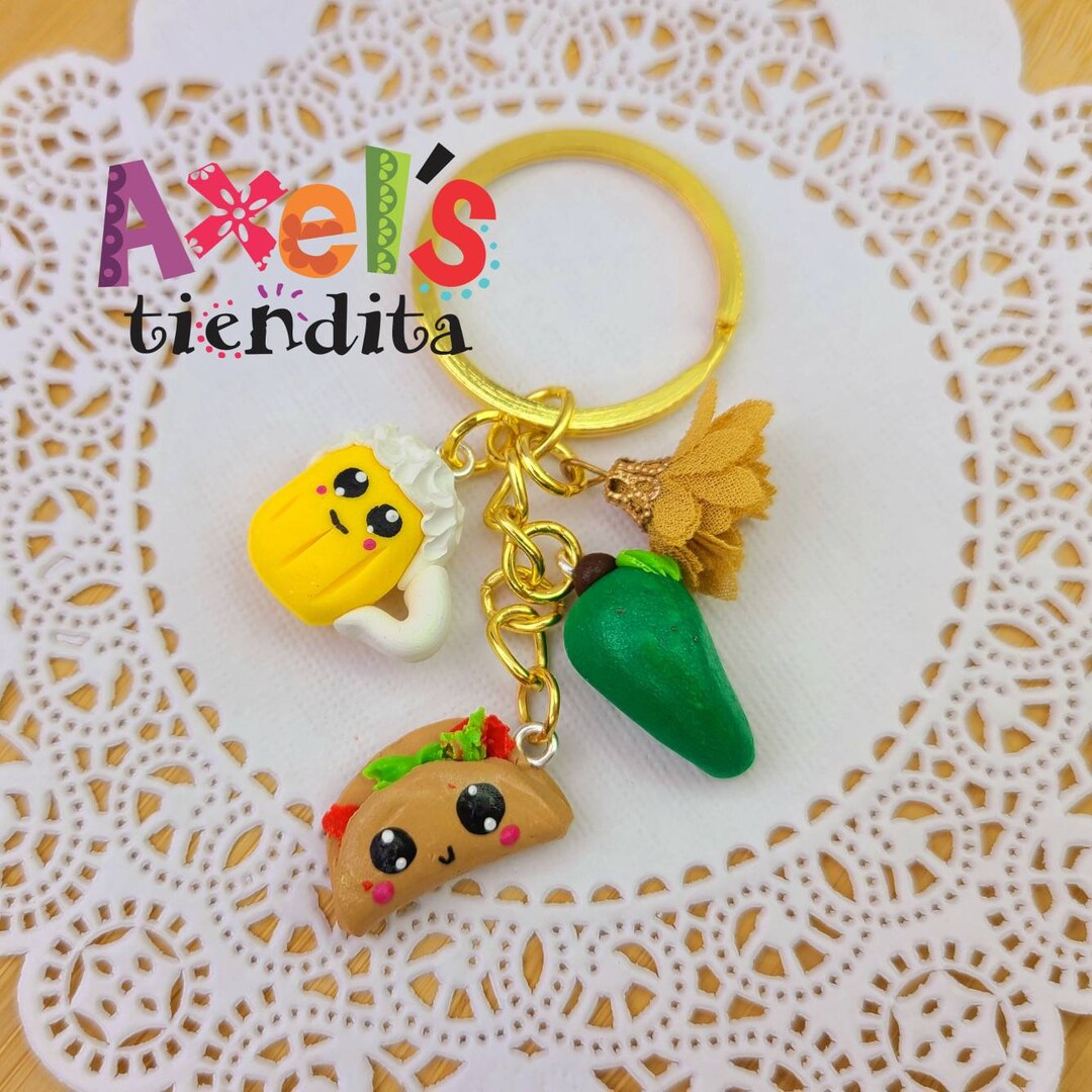 Mexican Food Keychains - Llaveros - Taco and Cerveza - Mexican Keychain ...