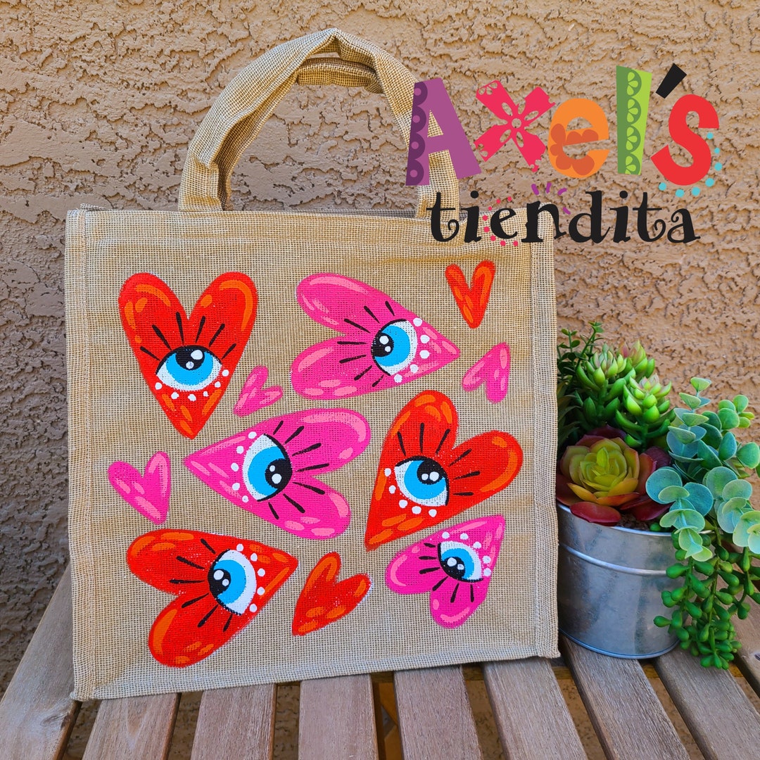 Evil Eye Tote Bag Hand Painted Burlap Tote Burlap Tote - Etsy