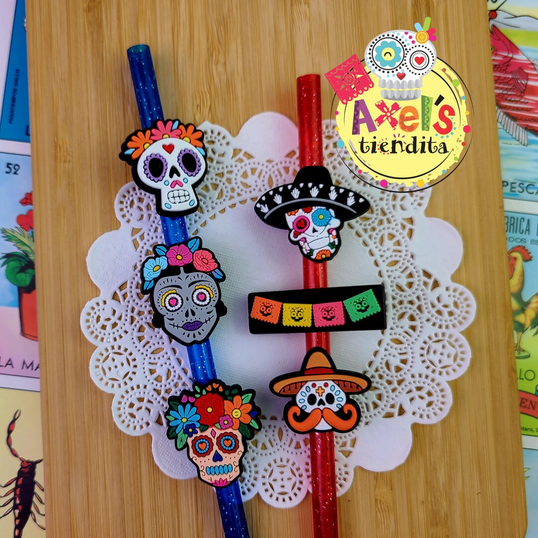 Dia De Muertos Straw Toppers – Sugar Skull Silicone Tumbler Accessory ...