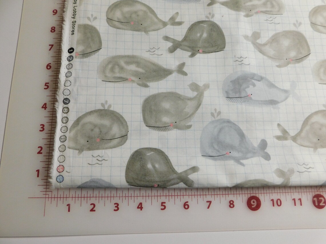 Gray Baby Whales on a Grid Background Fabric is Sold by the - Etsy