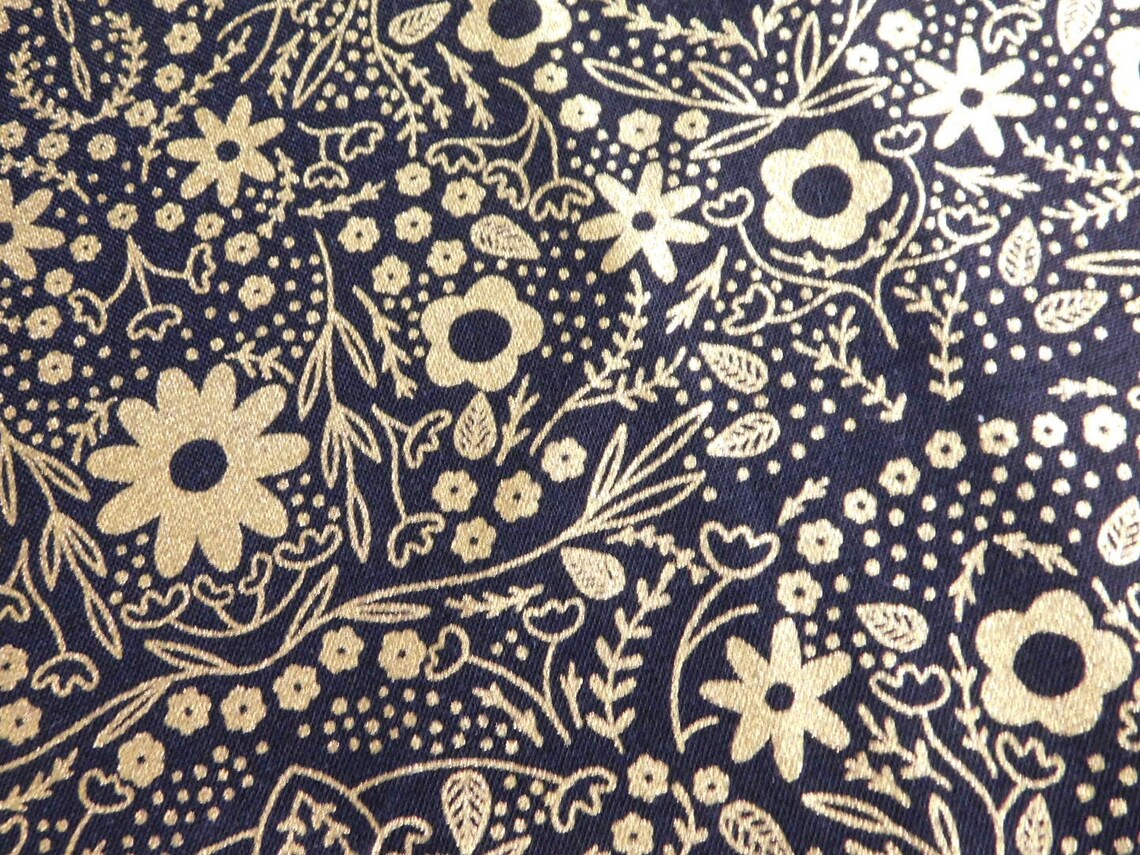 Moda Dwell in Possiblities Gold Metallic Floral on Black - Etsy