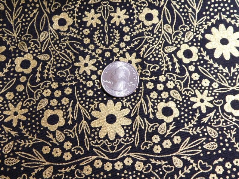 Moda Dwell in Possiblities Gold Metallic Floral on Black - Etsy