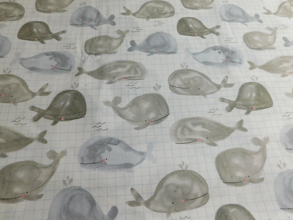 Gray Baby Whales on a Grid Background Fabric is Sold by the | Etsy